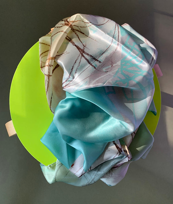 Manuela Collage Art I TAURUS Silk Scarf Aqua I waldraud.com